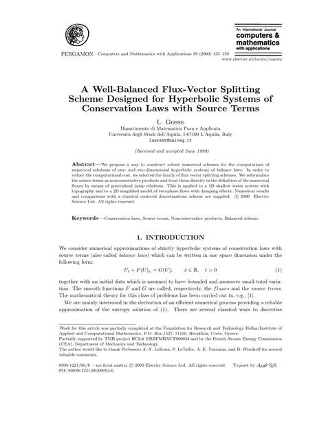 pdf a well balanced flux vector splitting scheme designed for hyperbolic systems of