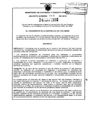 Fillable Online REPBLICA DE COLOMBIA MINISTERIO DE HACIENDA Y Fax