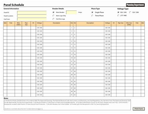 Panel Schedule Excel Template