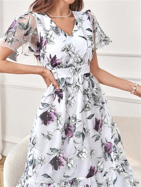 Shein Modely Women S Allover Print V Neck Kimono Sleeve Summer