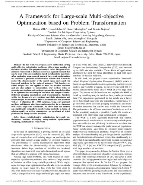 pdf a framework for large scale multiobjective optimization based on problem transformation