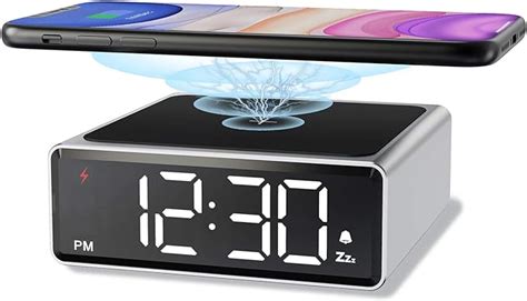 NOKLEAD Small Metal Alarm Clock With Qi Wireless Charging Clear