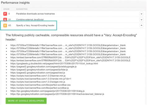 how to fix specify a vary accept encoding header warning