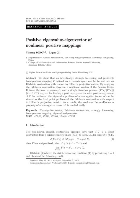 pdf positive eigenvalue eigenvector of nonlinear positive mappings