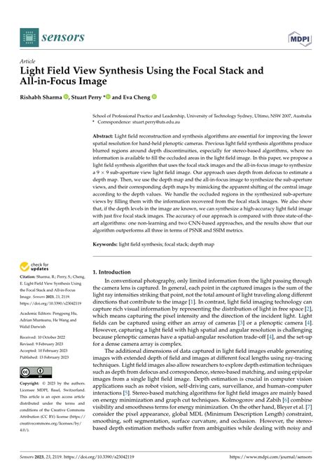 pdf light field view synthesis using the focal stack and all in focus image