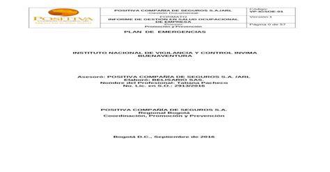 Plan De Emergencias Inicio Invima Pdf Fileresponsable Facilitador