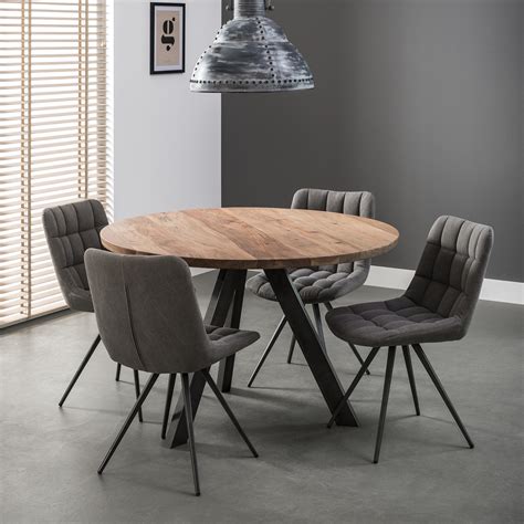 Table à manger ronde bois d acacia inox noir brossé D120 MELBOURNE