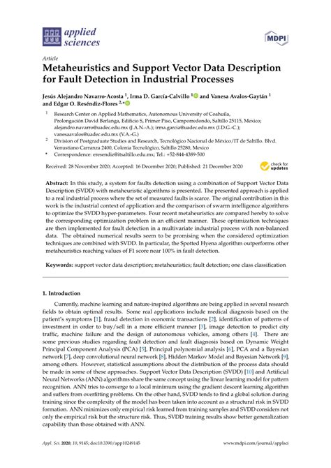 pdf metaheuristics and support vector data description for fault detection in industrial processes