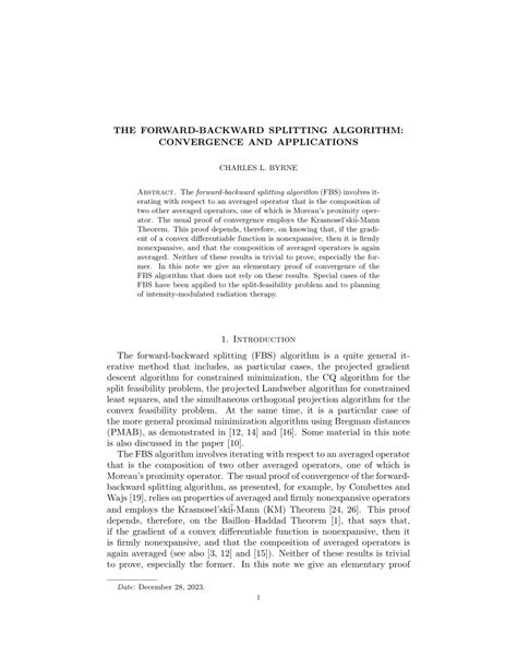pdf the forward backward splitting algorithm convergence and applications