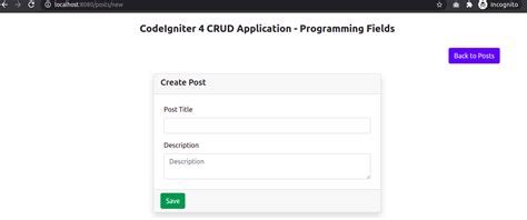 how to create a crud application in codeigniter 4 for beginners