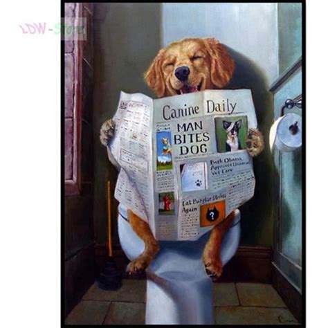 Kit broderie diamant 5D à faire soi même Chiens sur les toilettes