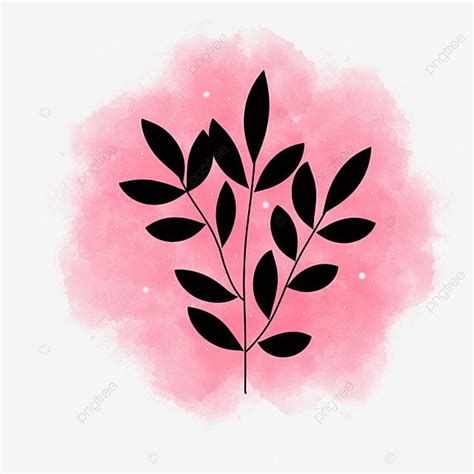 A Pink Watercolor Background With Black Leaves On The Stem Plant