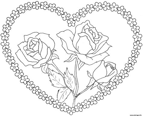 Coloriage Dessin Coeur Saint Valentin Avec Roses JeColorie