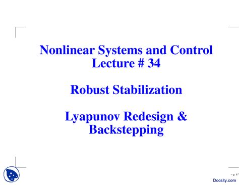 lyapunov redesign non linear systems control and analysis lecture slides docsity