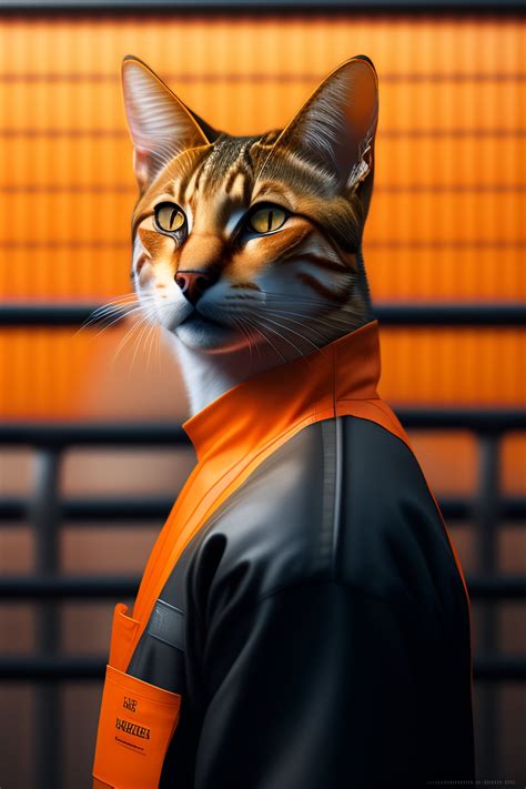 Lexica Mugshot Of A Tabby Cat Headed Man Wearing Orange Prison Inmate