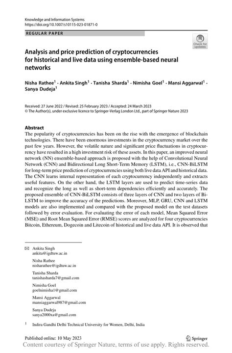analysis and price prediction of cryptocurrencies for historical and live data using ensemble