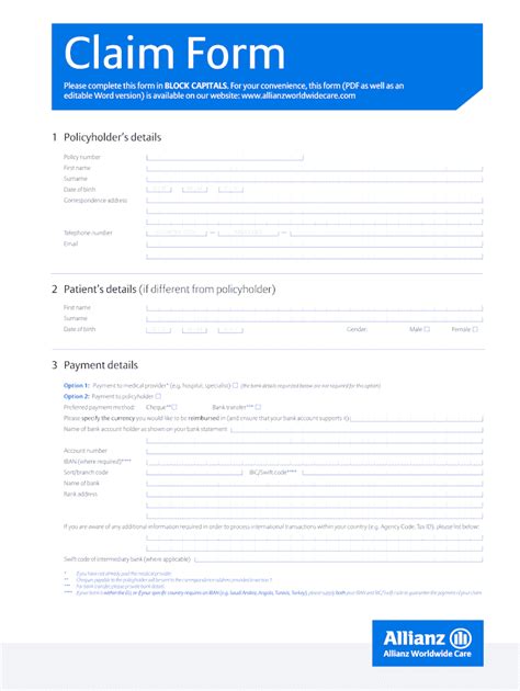 Allianz Reimbursement Form Fill Online Printable Fillable Blank
