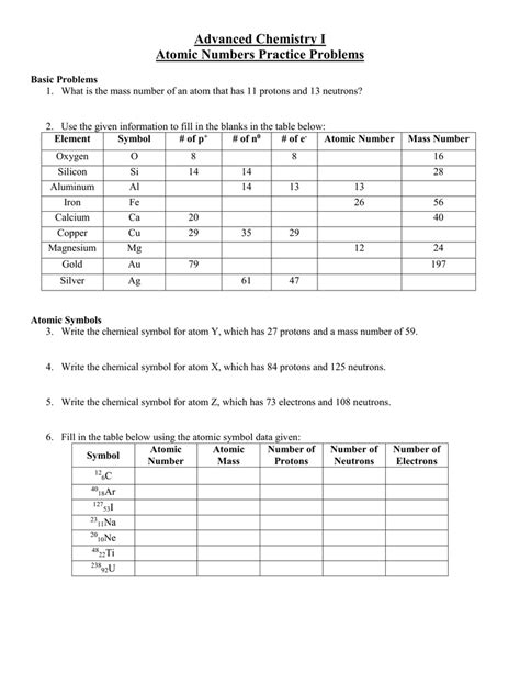 Atomic Mass And Atomic Number Worksheet Answers