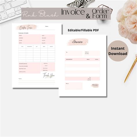 Editable Invoice Order Form Bundle Pink Blush Invoice Order Etsy