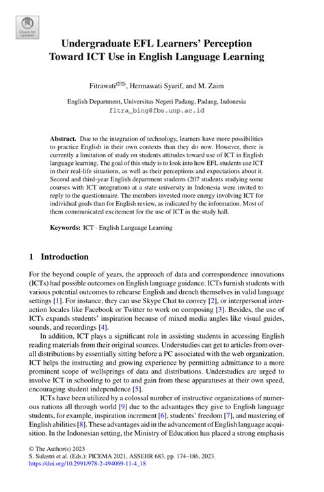 pdf undergraduate efl learners perception toward ict use in english language learning