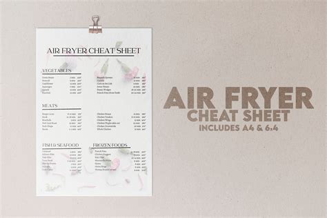 Air Fryer Cheat Sheet Printable Fryer Sheet Kitchen Etsy Uk