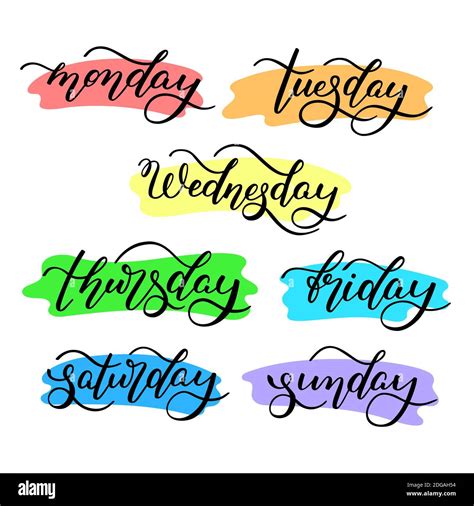 Lettering Days Of The Week Monday Tuesday Wednesday Thursday