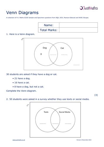 2 set venn diagrams ks4 teaching resources