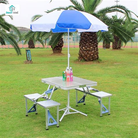 Mesa Plegable De Camping Aluminio más 2 Bancos Estilo Valija