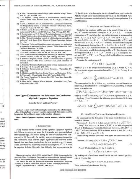 pdf new upper estimates for the solution of the continuous algebraic lyapunov equation
