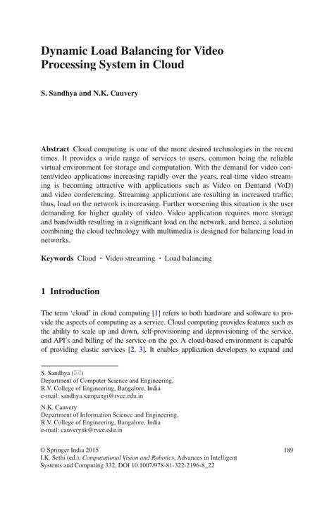 pdf dynamic load balancing for video processing system in cloud