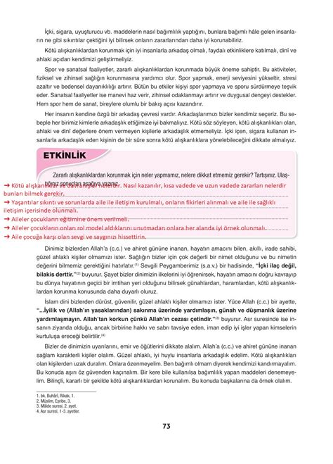 6 Sınıf Din Kültürü ve Ahlak Bilgisi Ders Kitabı Cevapları Dörtel