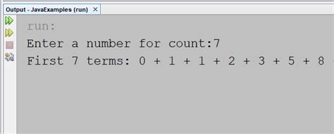 display fibonacci series using while loop in java programming code examples