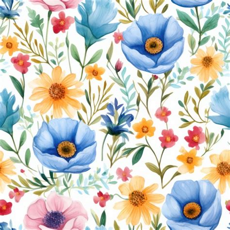 Premium Ai Image Seamless Watercolor Flower Pattern On White Background