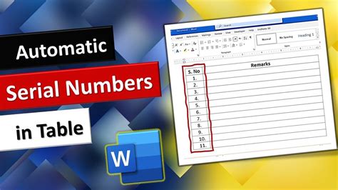 Insert Automatic Serial Numbers In MS Word Table Auto Incremented