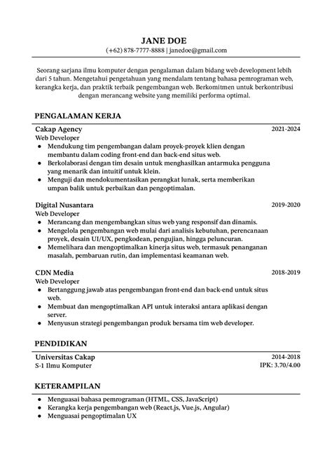 Contoh Dan Template CV Lamaran Kerja Untuk Berbagai Profesi