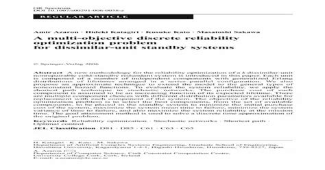 a multi objective discrete reliability optimization problem for dissimilar unit standby systems