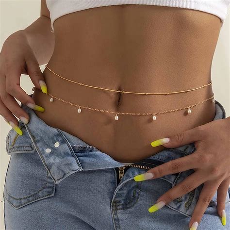 Atentuyi Geschichtet Perle Taille Kette Gold Perle Bauch Kette Perlen