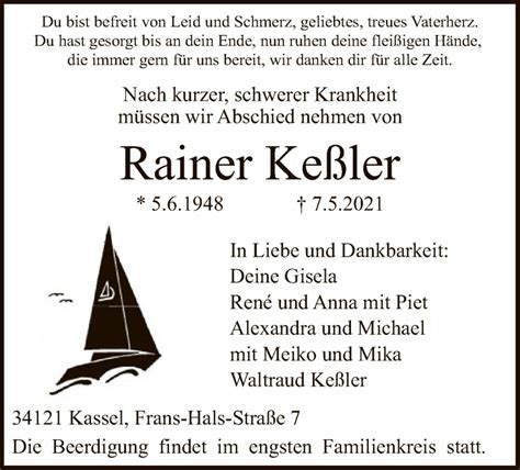 Traueranzeigen von Rainer Keßler Trauer HNA de