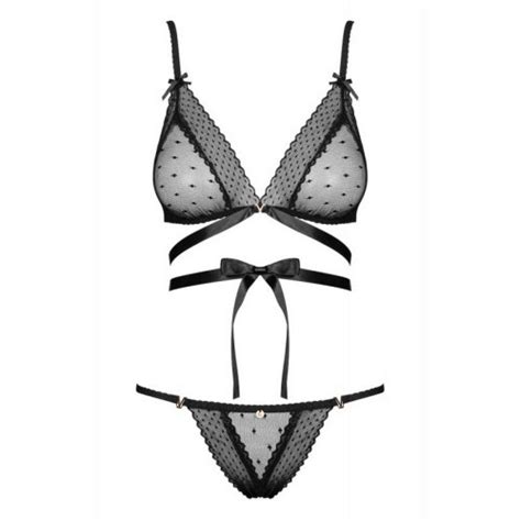 Ensemble 2 pièces Soutien gorge plongeant et string Noir Obsessive