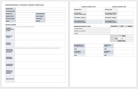 Printable Free Construction Change Order Forms Smartsheet Subcontractor