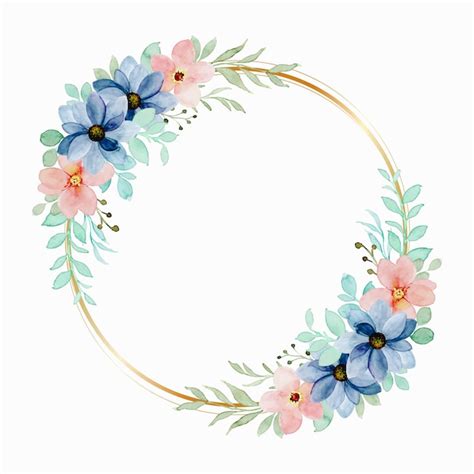 Guirnalda floral acuarela colorida con círculo dorado Vector Gratis