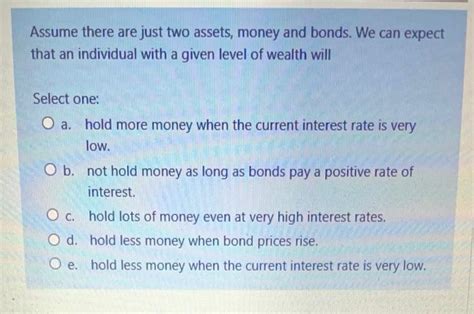 solved assume there are just two assets money and bonds we