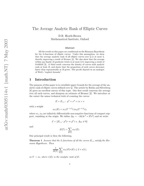 pdf the average analytic rank of elliptic curves