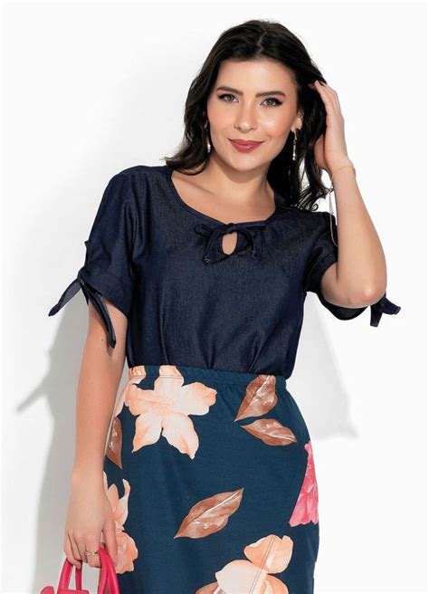 Blusa Azul Gota Moda Evangélica Rosalie
