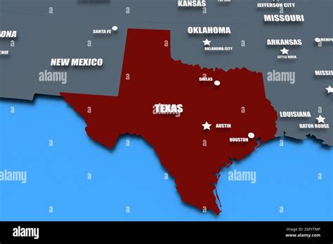 3D Rendering Of A Map Of Texas With States Names Stock Photo Alamy
