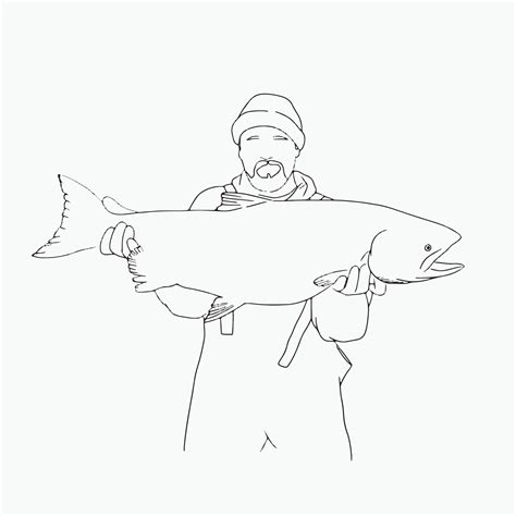 Fisher Line Art Fisherman Fishing Fish Outline Drawing Simple