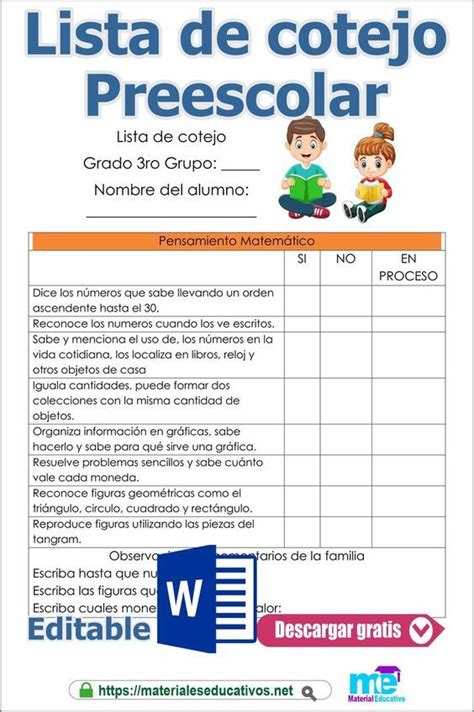 Lista De Cotejo Preescolar Artofit