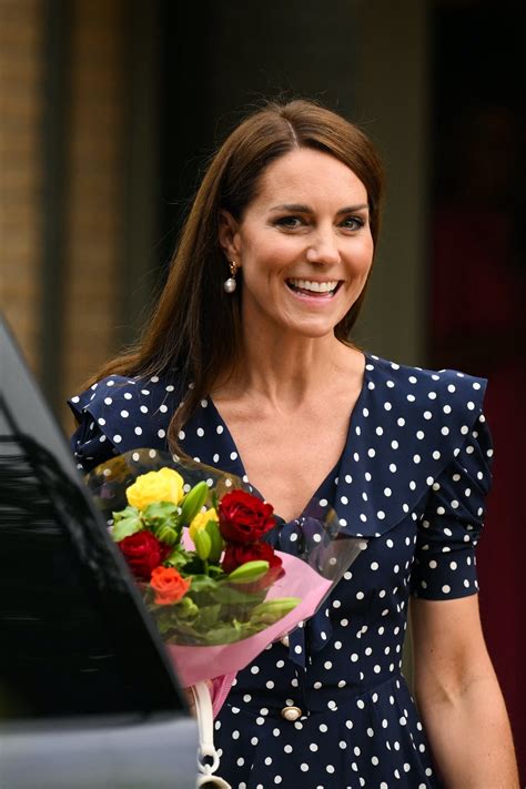 Kate Middleton Goes With A Navy And White Polka Dot For Appearance
