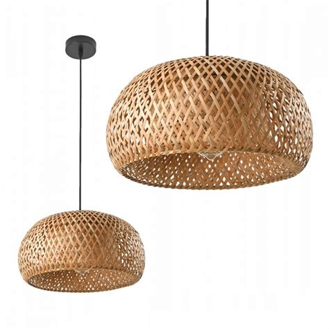 Lampa Boho Sufitowa Bambusowa Pleciona E27 Naturalna 38cm