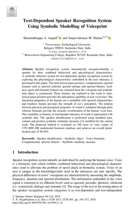 pdf text dependent speaker recognition system using symbolic modelling of voiceprint